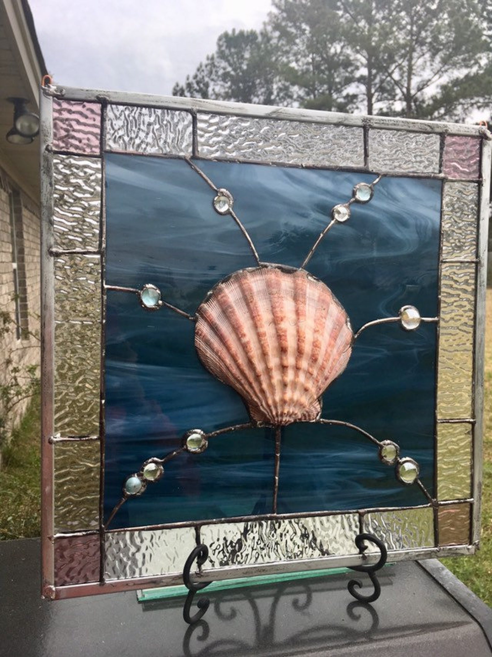 Tiffany Styled Stained Glass Sea Shell Panell Suncatcher 16"x16" - Etsy