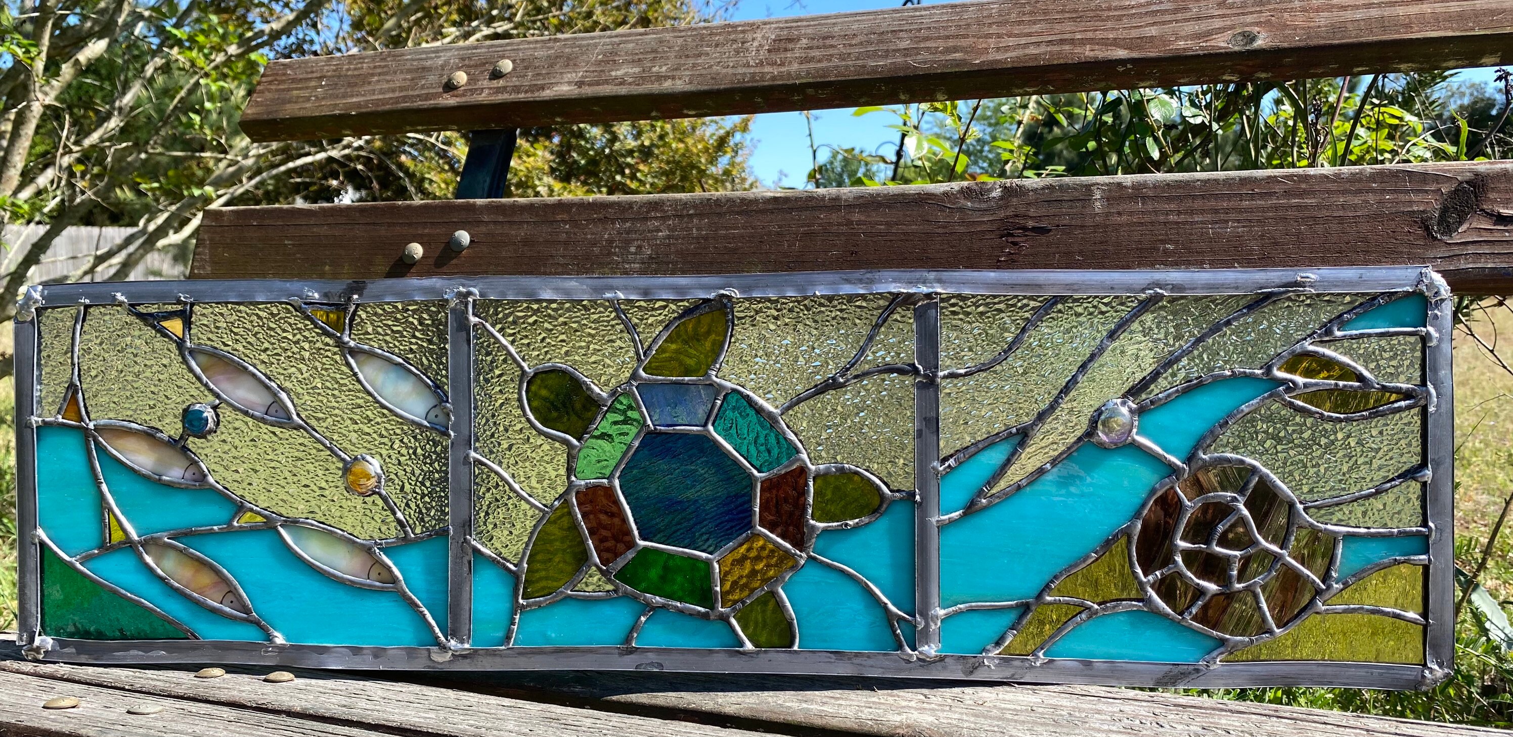 Sea Turtles Fish Seashells Stained Glass Window Transom Panel | Etsy