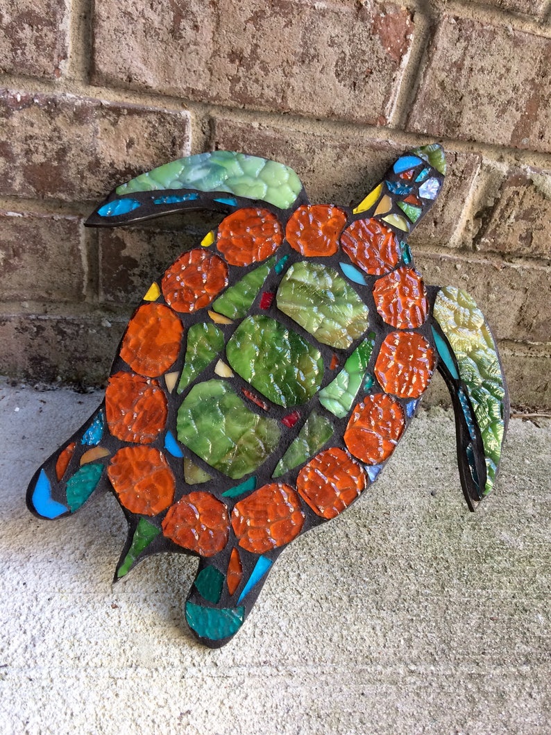 Sea Turtle Stained Glass Mosaic Ocean Beach Decor Sculpture Etsy