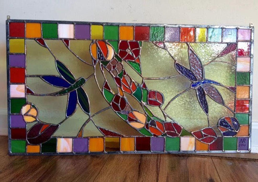 Stained Glass Abstract Transom Window Suncatcher Panel Dragongly ...