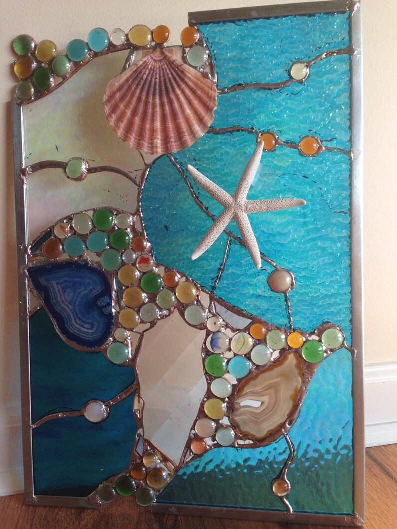 Stained Glass Sea Shell Nuggets Suncatcher Nautical Panel | Etsy