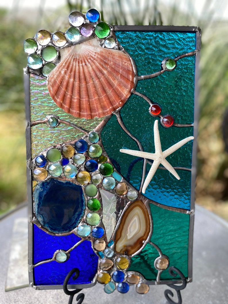 Stained Glass Sea Shell Nuggets Suncatcher Nautical Panel - Etsy