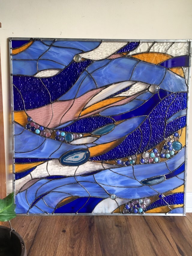 Stained Glass Panel Abstract Window Nuggets Suncatcher 27x27 - Etsy