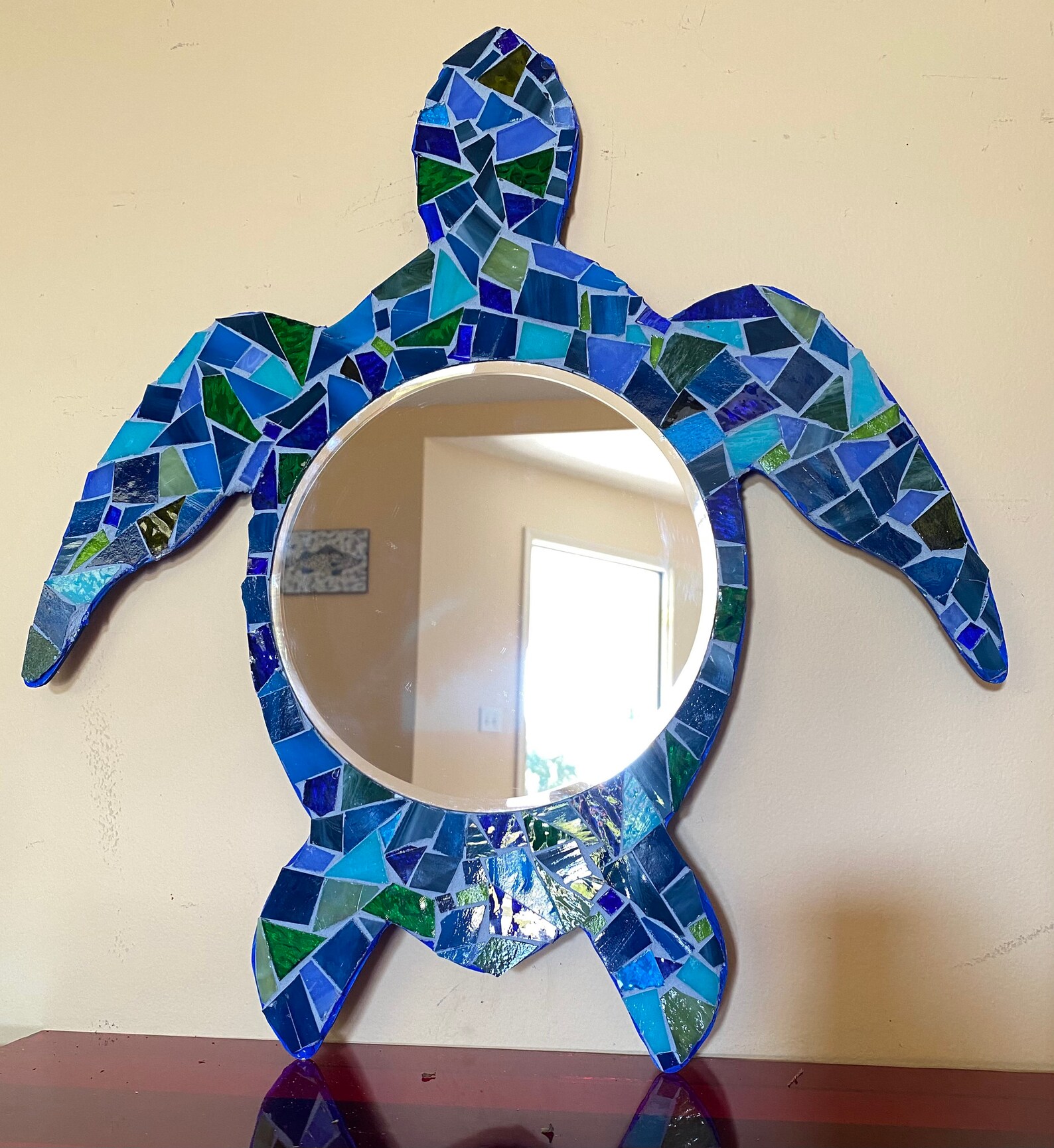 Sea Turtle Mirror Stained Glass Mosaic Ocean Beach House Bathroom Decor ...