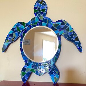 Sea Turtle Mirror Stained Glass Mosaic Ocean Beach House Bathroom Decor ...