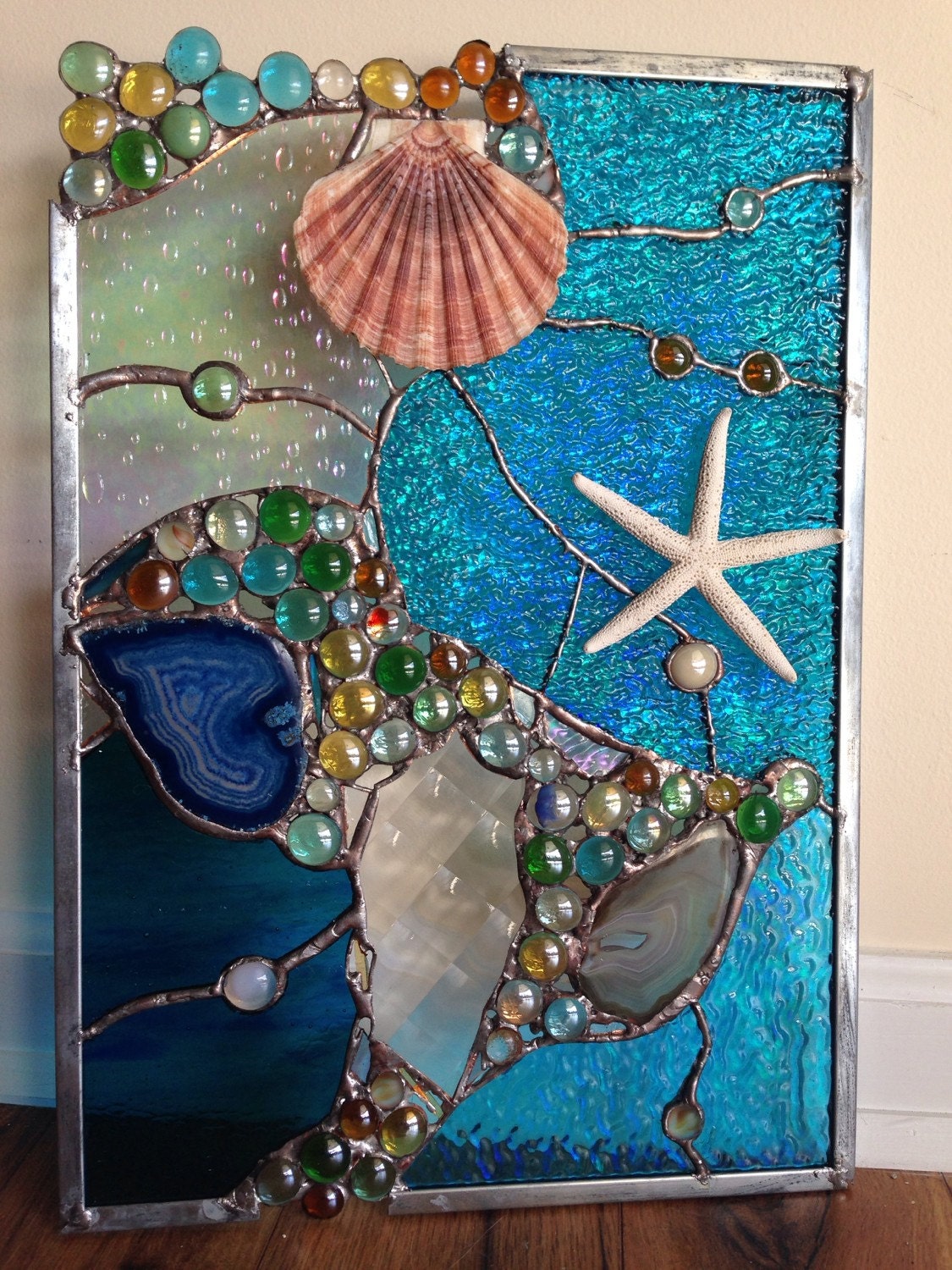 Stained Glass Sea Shell Nuggets Suncatcher Nautical Panel | Etsy