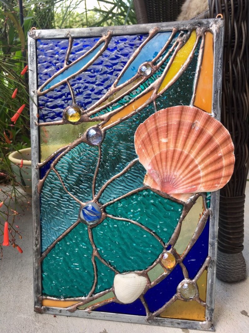 Stained Glass Sea Shell Nuggets Suncatcher Ocean Panel - Etsy