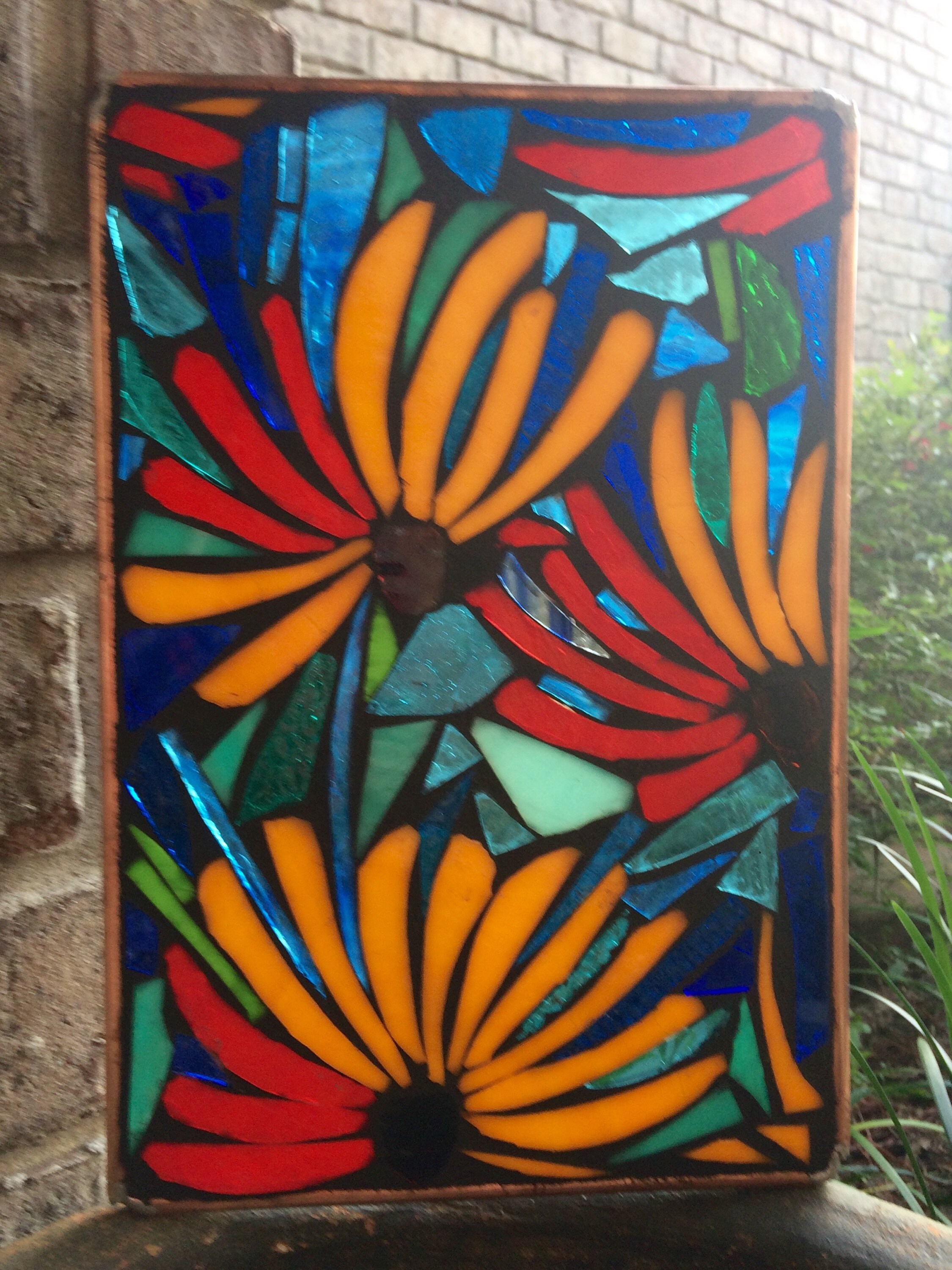 Stained Glass Mosaic Abstract Flowers Panel Window OOAK | Etsy