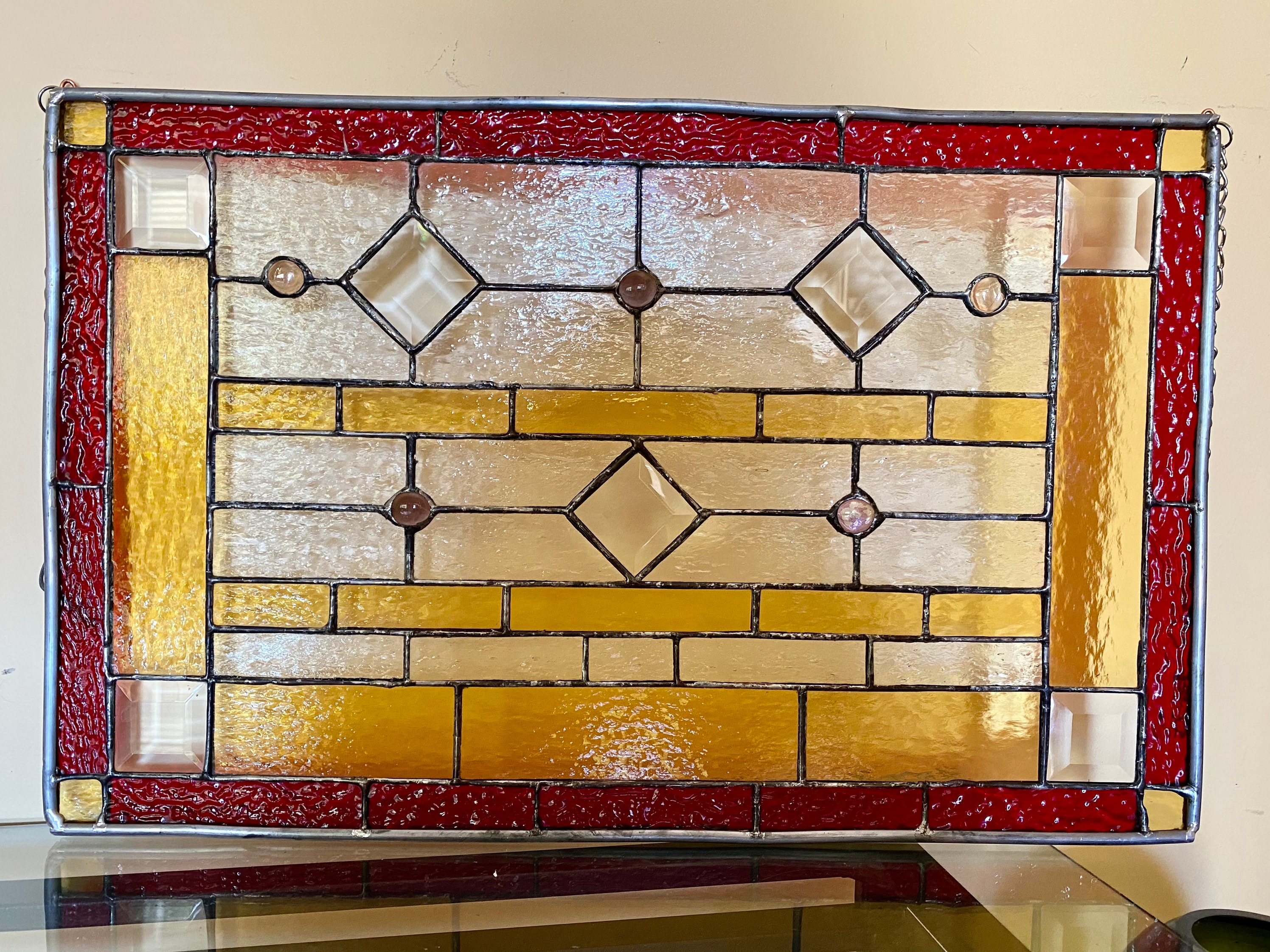 Stained Glass Beveled Transom Window Panel 24x15 - Etsy