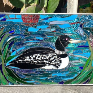 Loon Bird Stained Glass Mosaic Wall Panel Ocean Beach Decor - Etsy