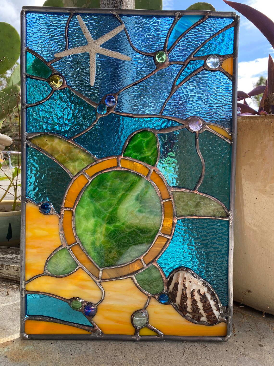 Stained Glass Sea Turtle Transom Window Suncather Oceac Panel | Etsy