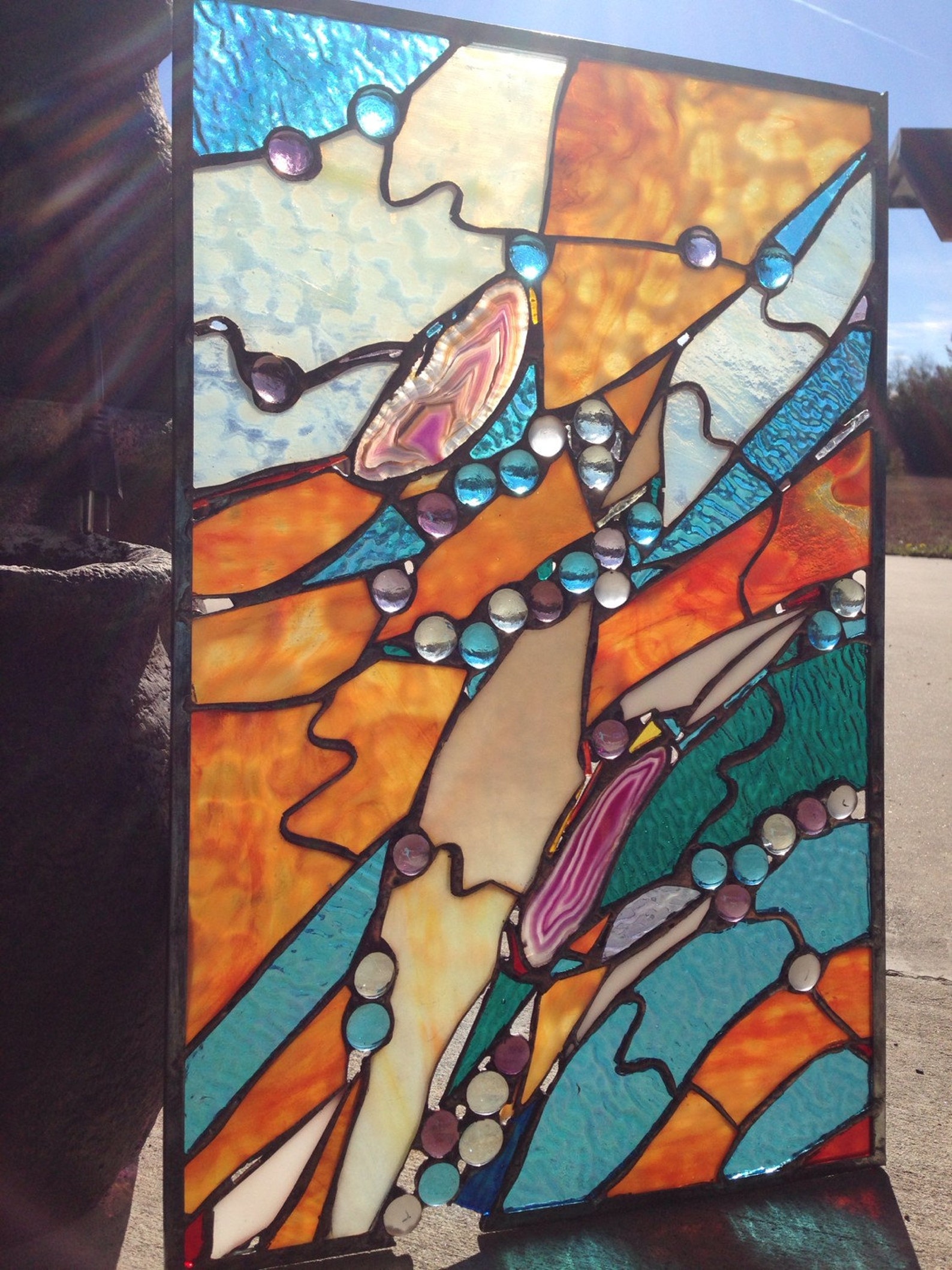 Stained Glass Tropical Fish Sea Shell Nuggets Suncatcher Nautical Panel ...