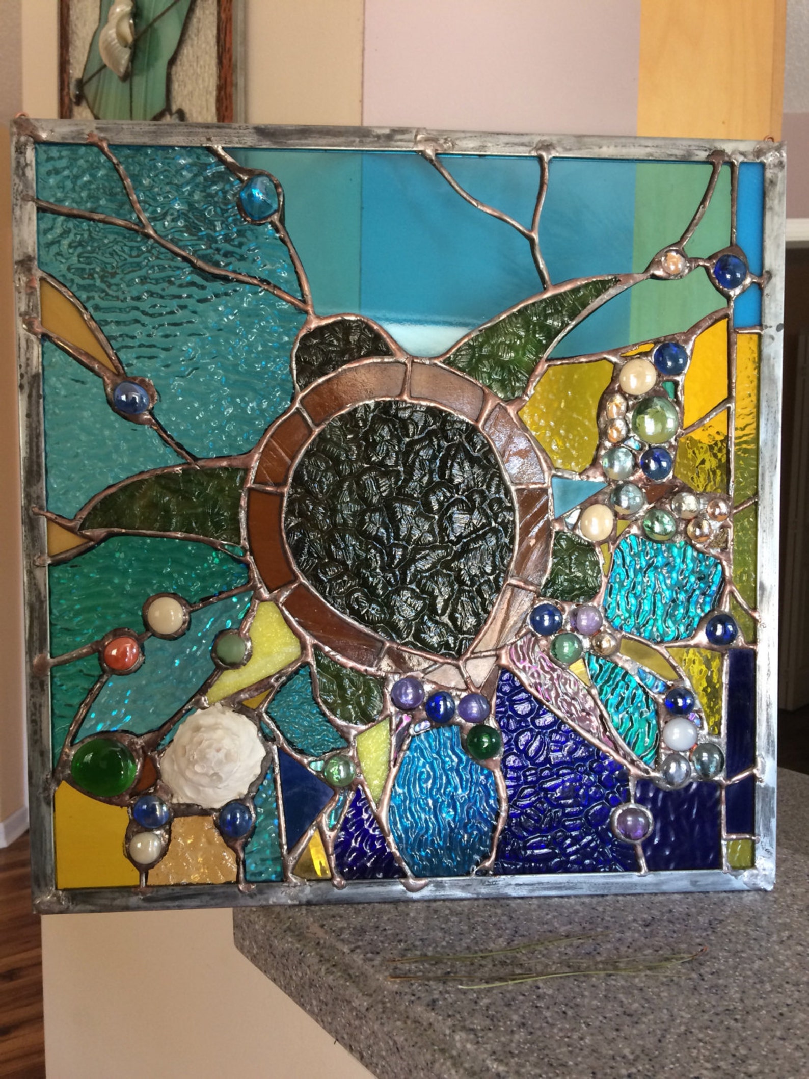 Sea Turtle Stained Glass Abstarct Transom Window Suncatcher Panel - Etsy