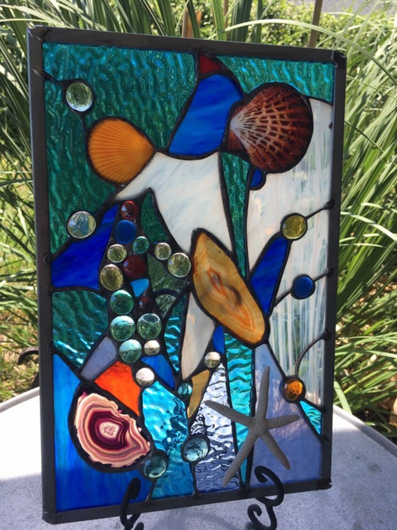 Stained Glass Sea Shell Nuggets Suncatcher Nautical Panel - Etsy