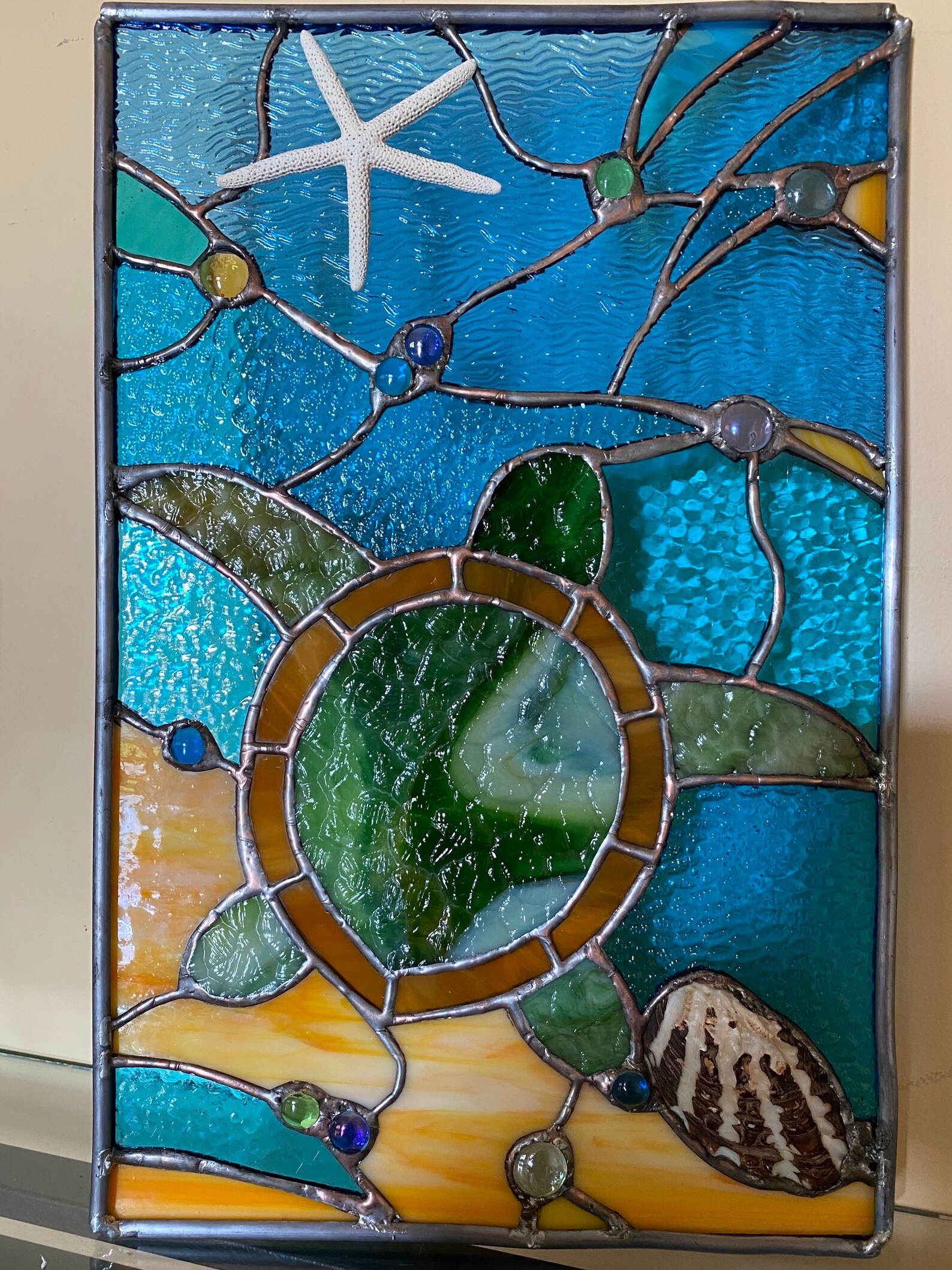 Stained Glass Sea Turtle Transom Window Suncather Oceac Panel | Etsy