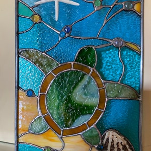 Stained Glass Sea Turtle Transom Window Suncather Oceac Panel | Etsy