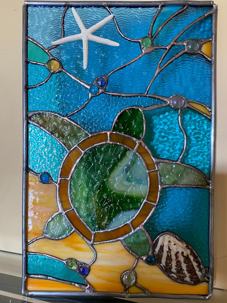 Stained Glass Sea Turtle Transom Window Suncather Oceac Panel | Etsy