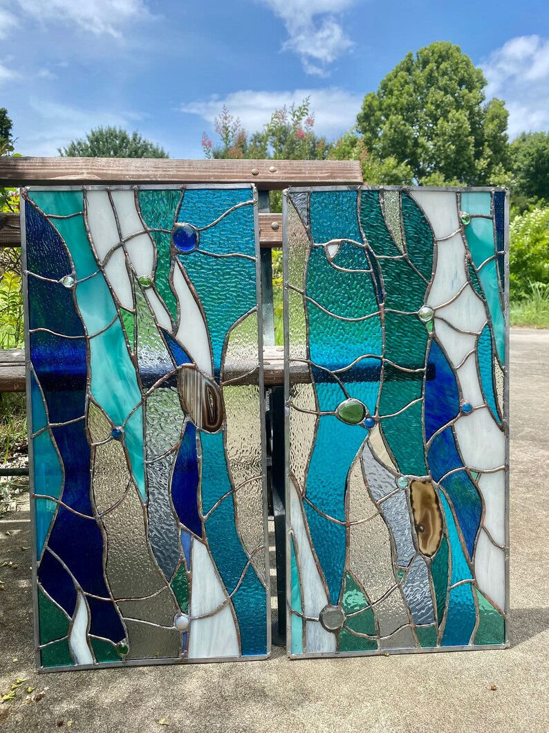 Stained Glass Panels Abstract Contemporary Cabinets Inserts - Etsy