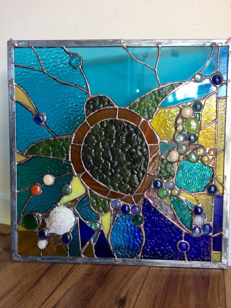 Sea Turtle Stained Glass Abstarct Transom Window Suncatcher Panel - Etsy