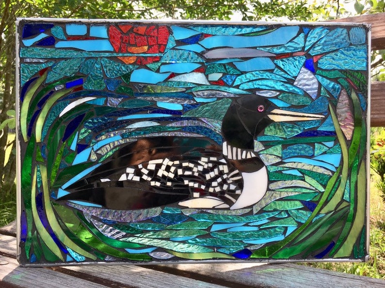 Loon Bird Stained Glass Mosaic Wall Panel Ocean Beach Decor - Etsy