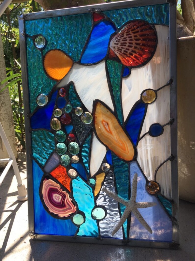 Stained Glass Sea Shell Nuggets Suncatcher Nautical Panel - Etsy