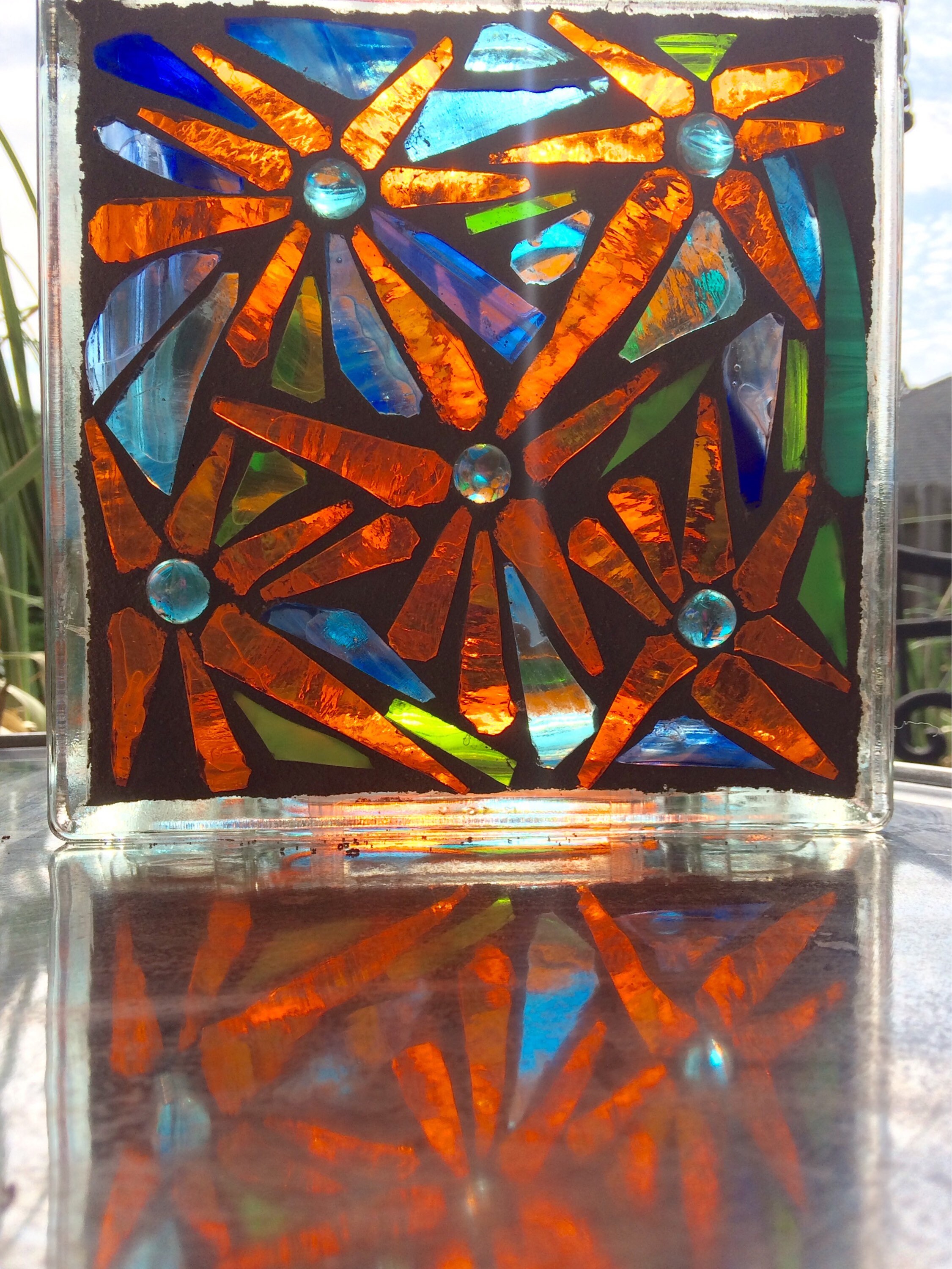 Stained Glass Mosaic Glass Block Decor Sculpture OOAK | Etsy
