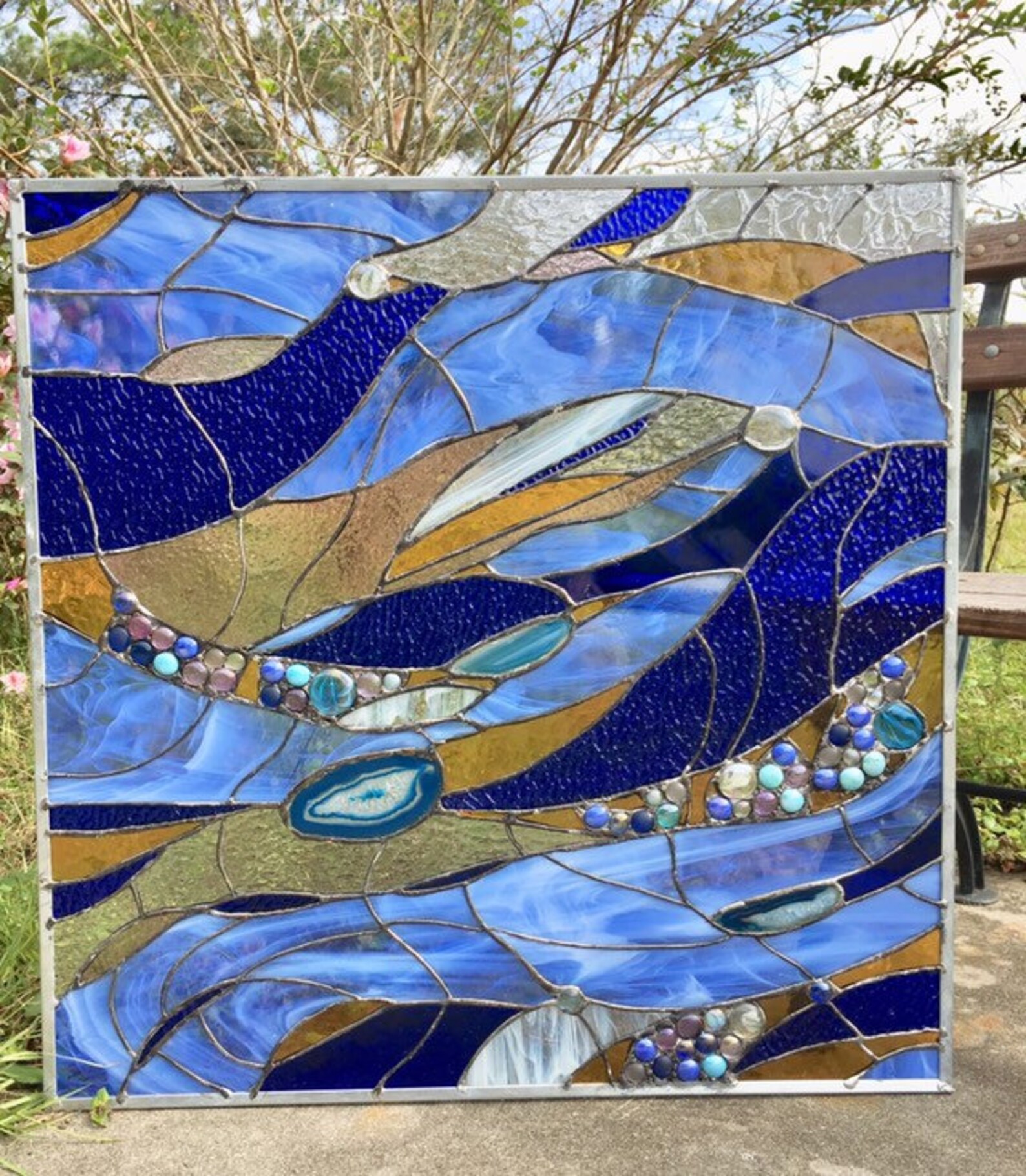 Stained Glass Panel Abstract Window Nuggets Suncatcher 27x27 - Etsy