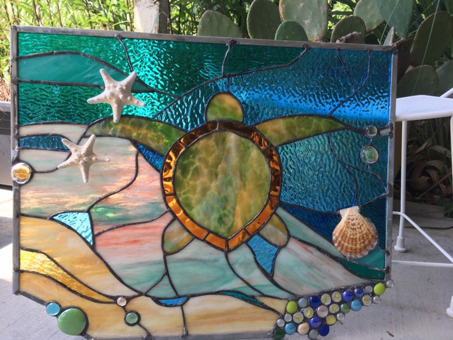 Sea Turtles Stained Glass Window Transom Panel W Starfish - Etsy