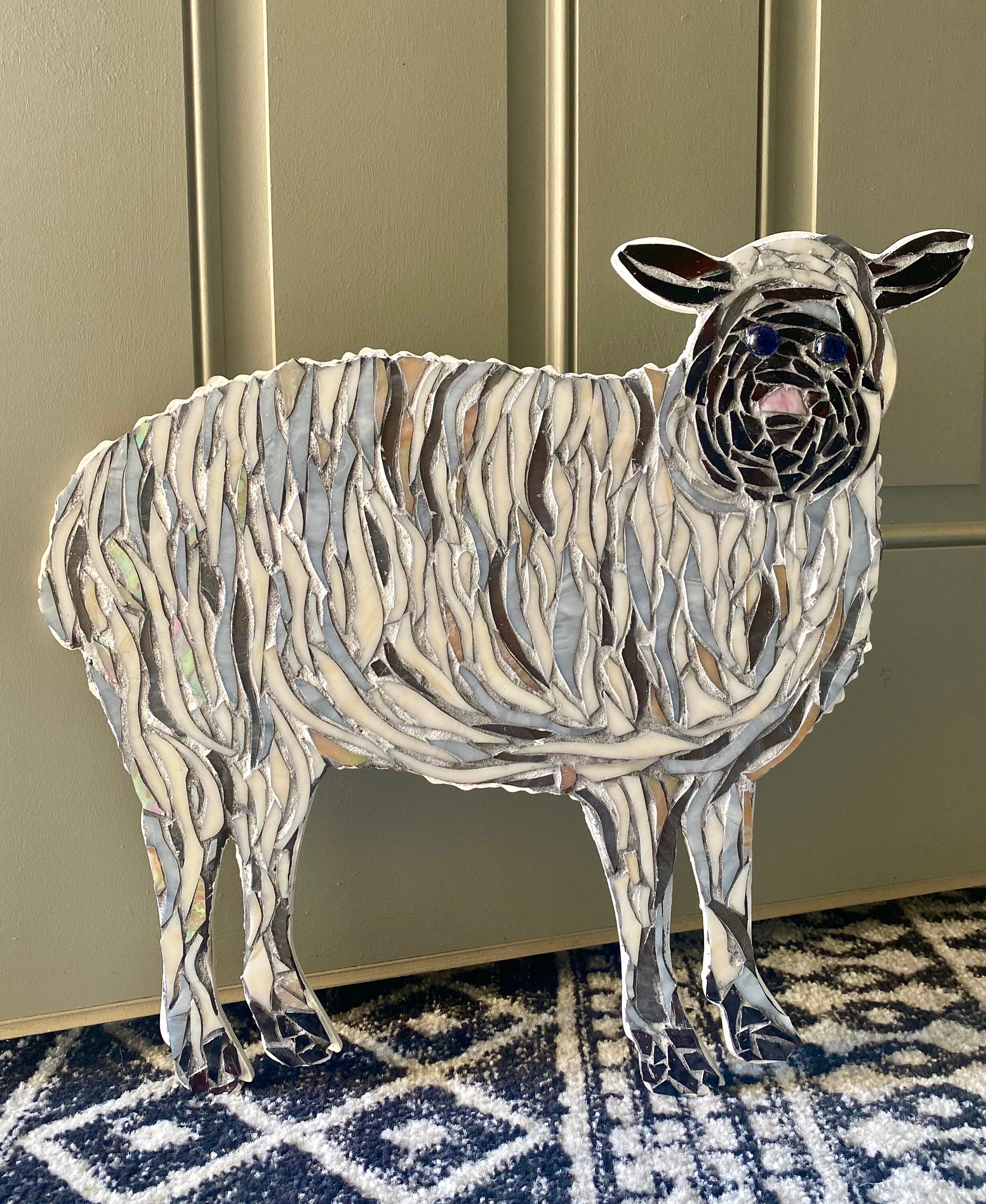 Stained Glass Mosaic Sheep Farm Animal Rustic OOAK - Etsy