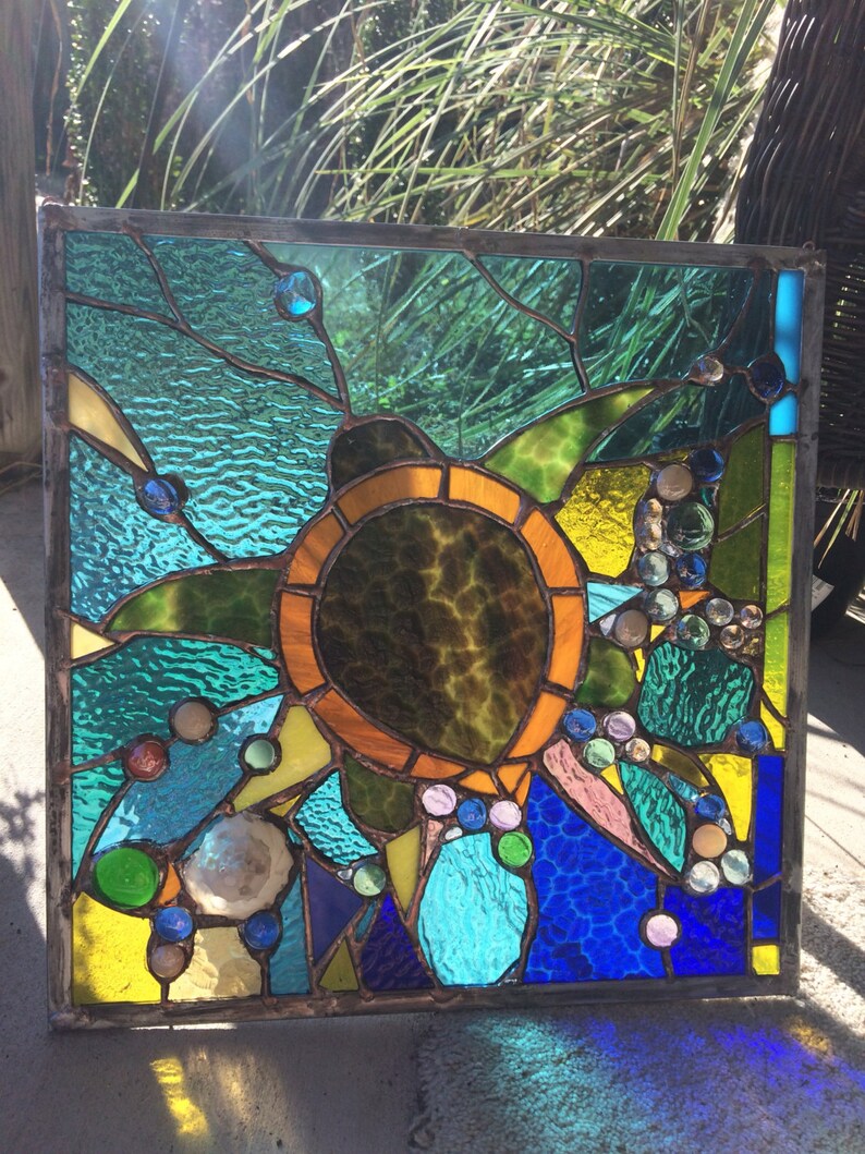 Sea Turtle Stained Glass Abstarct Transom Window Suncatcher Panel - Etsy