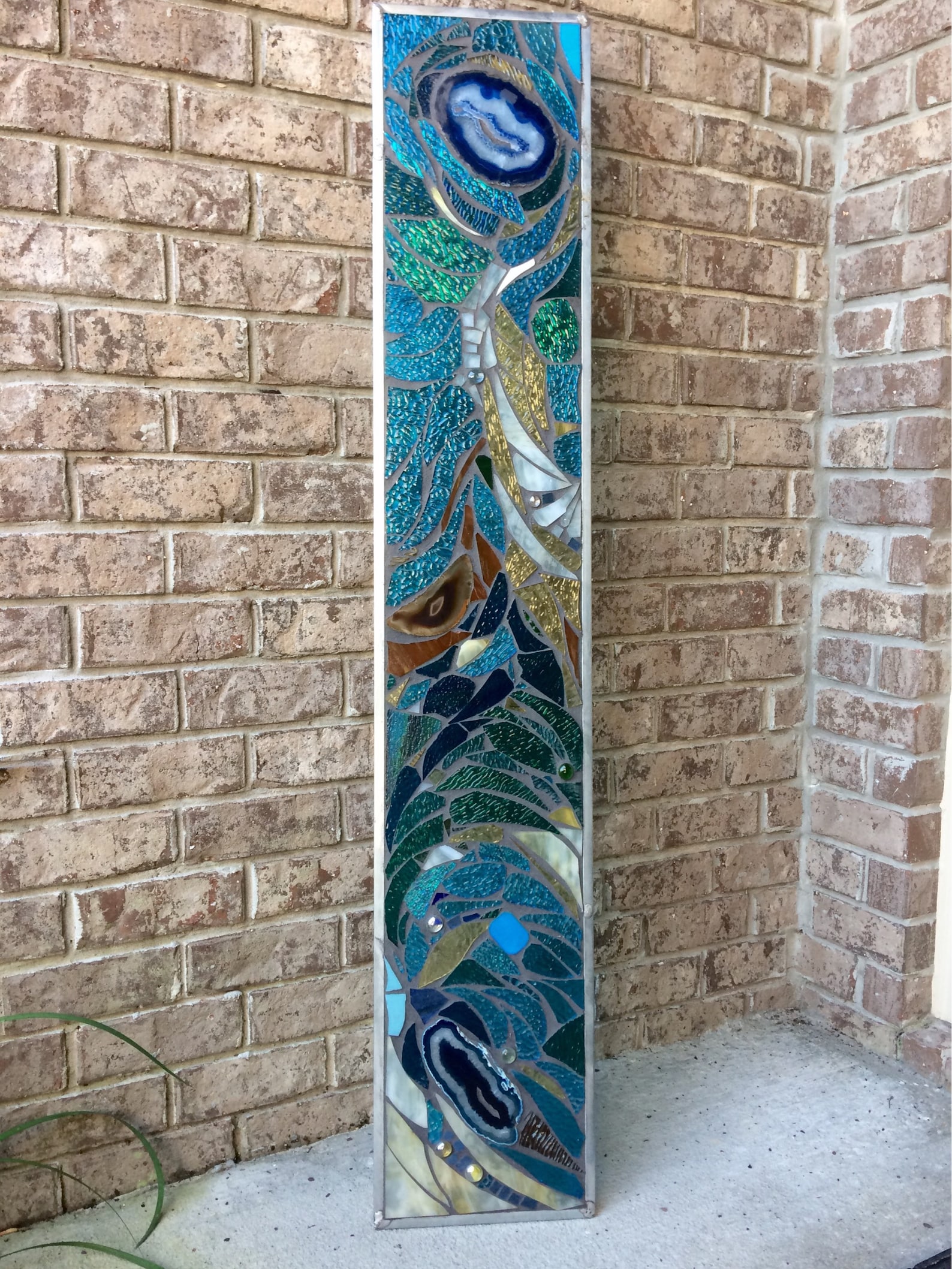 Stained Glass Mosaic Panel Transom Window W Brazilian Agates OOAK - Etsy