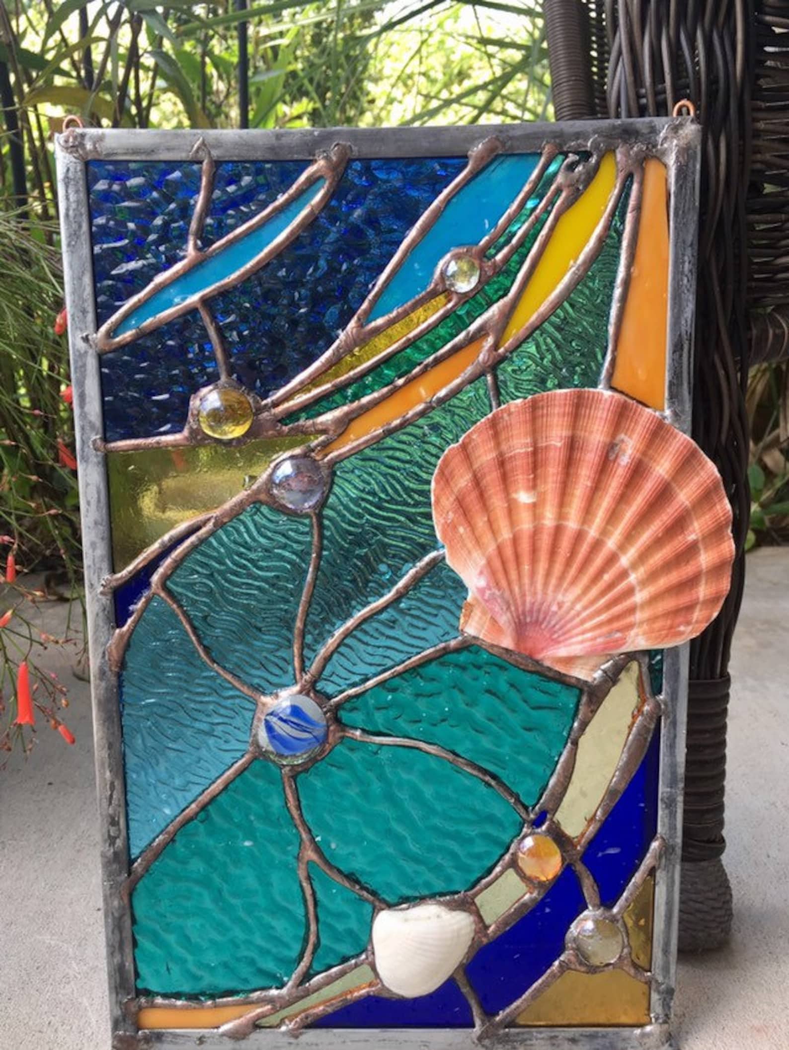 Stained Glass Sea Shell Nuggets Suncatcher Ocean Panel - Etsy