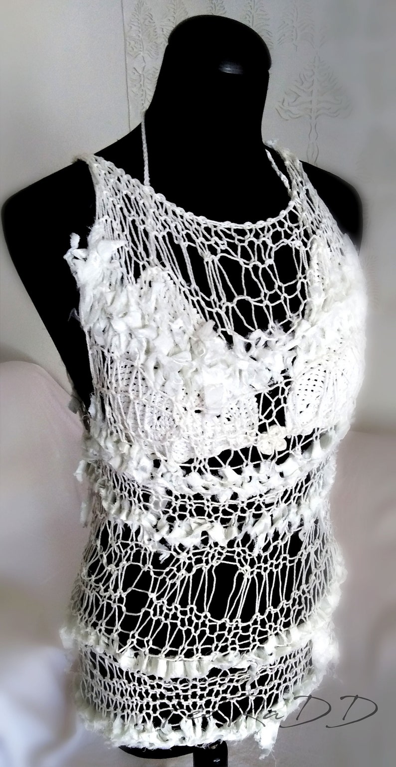 White Cotton Knit Tunic Top Sweater Hand Knitted Loose Summer Wedding ...