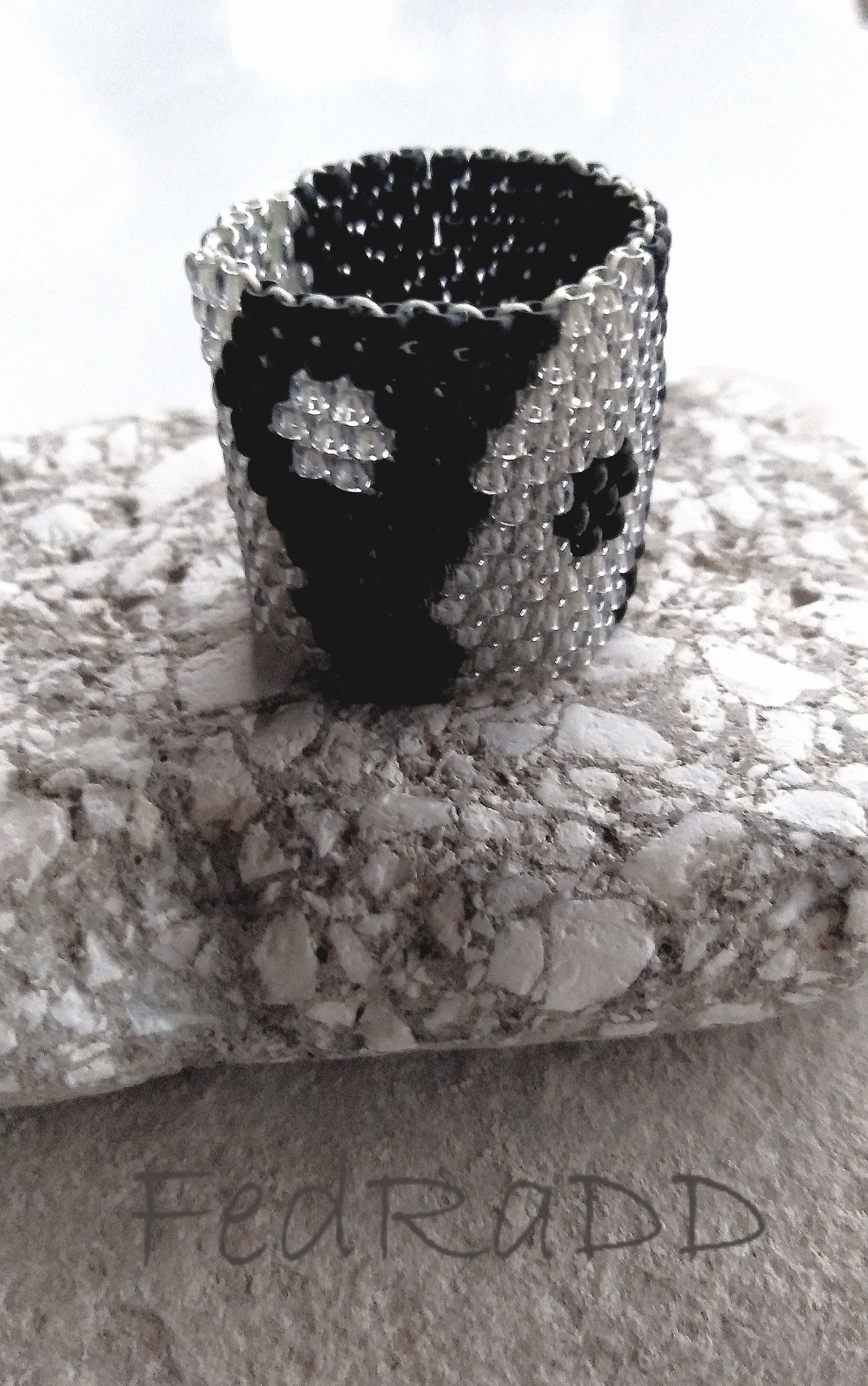 Ring, String Beads, Peyote Style, Black and White Yin Yang Symbol ...