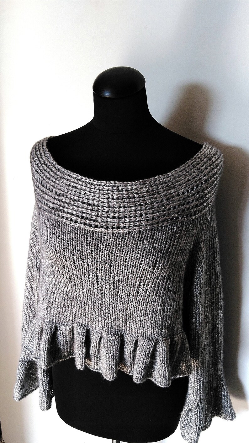 Silver Gray Sweater Hand- Knit Pleated Crop Top Peplum Soft Vest ...