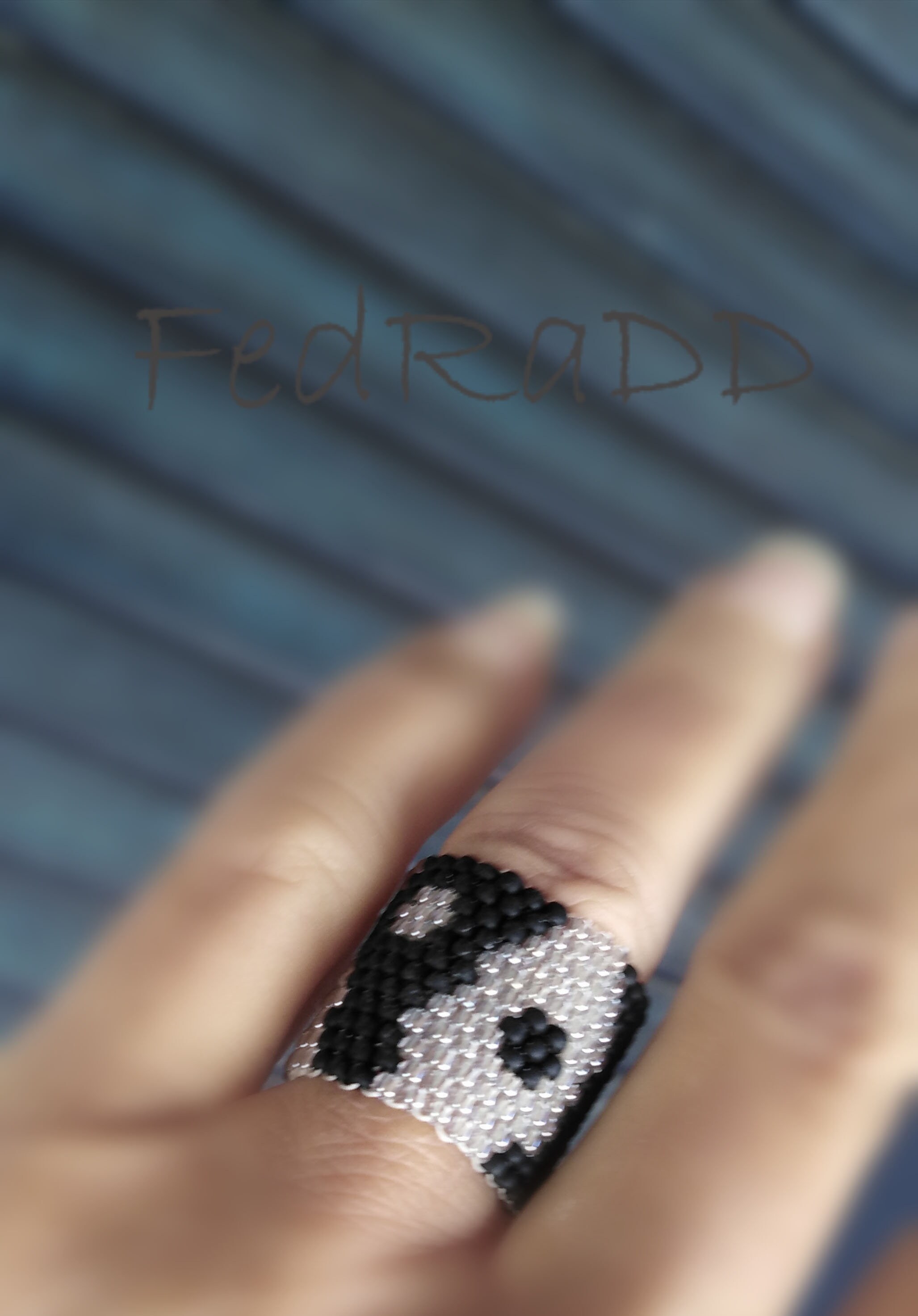 Ring, String Beads, Peyote Style, Black and White Yin Yang Symbol ...