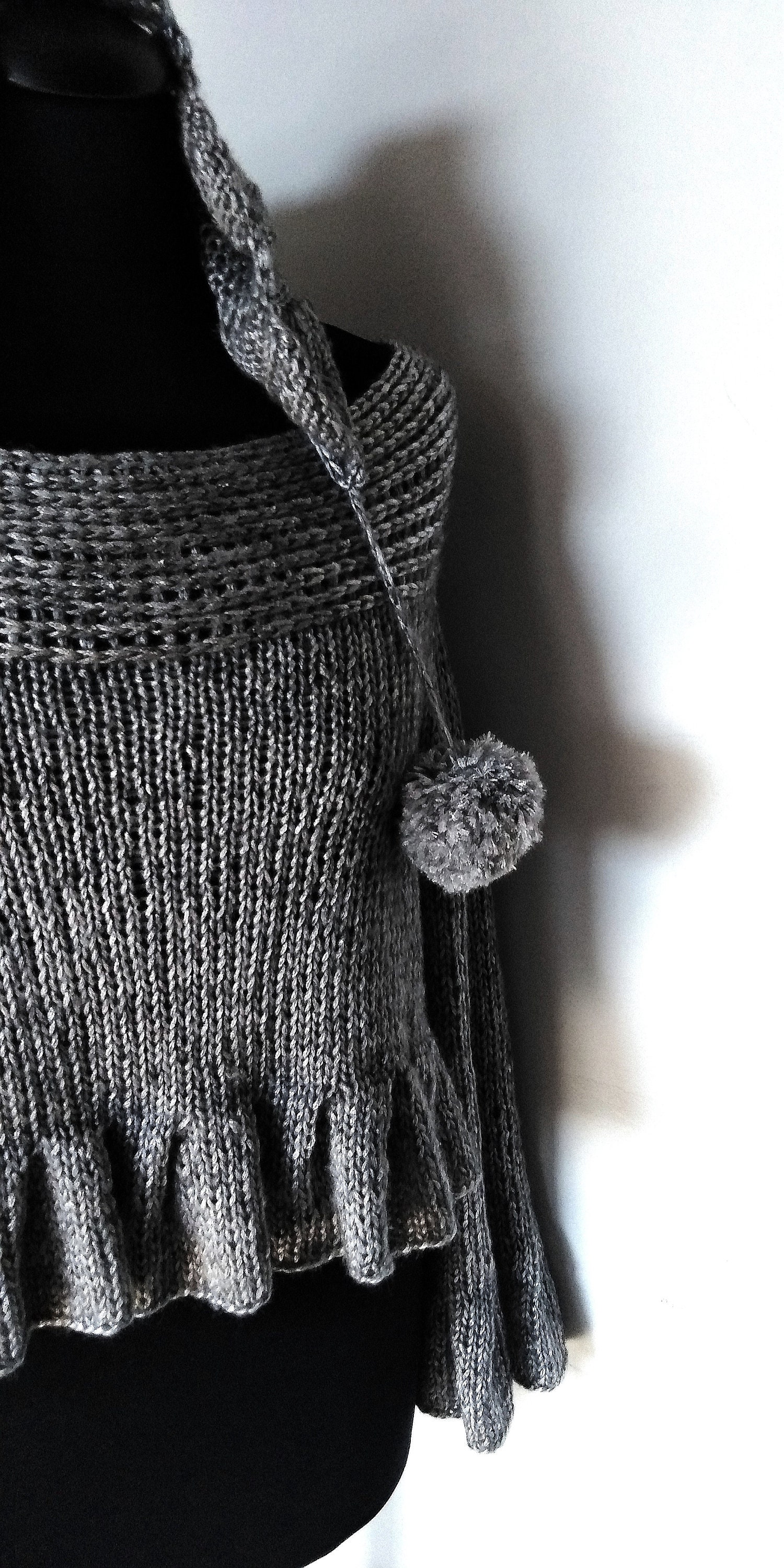 Silver Gray Sweater Hand- Knit Pleated Crop Top Peplum Soft Vest ...
