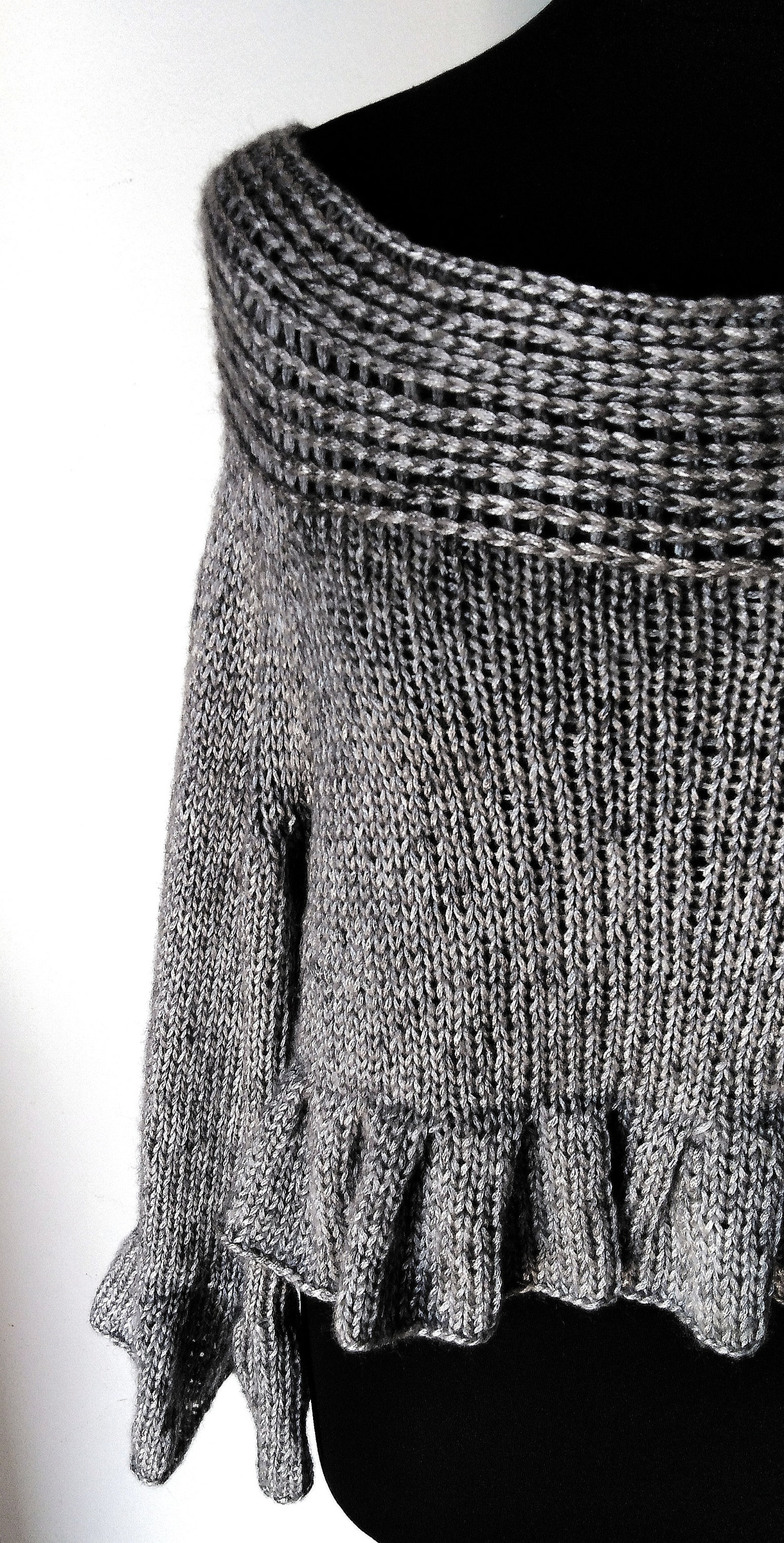 Silver Gray Sweater Hand- Knit Pleated Crop Top Peplum Soft Vest ...