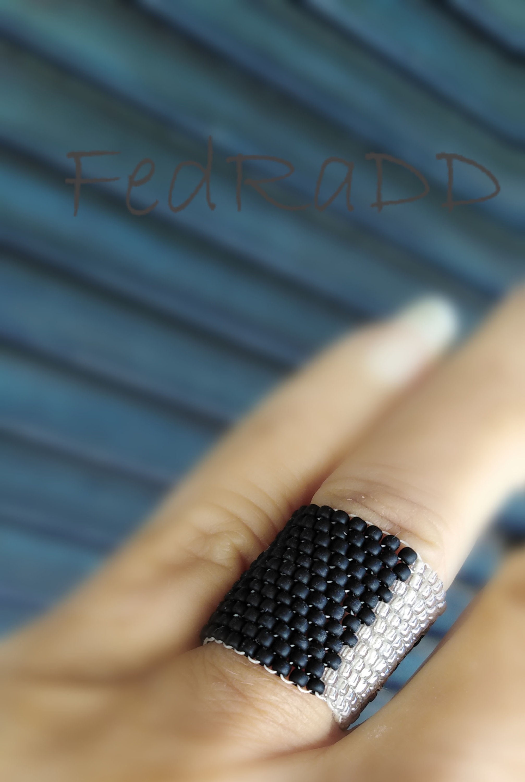Ring, String Beads, Peyote Style, Black and White Yin Yang Symbol ...