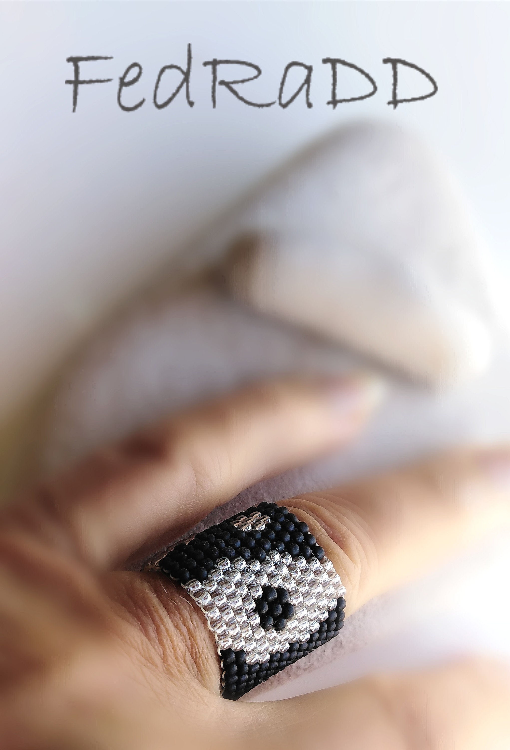 Ring, String Beads, Peyote Style, Black and White Yin Yang Symbol ...