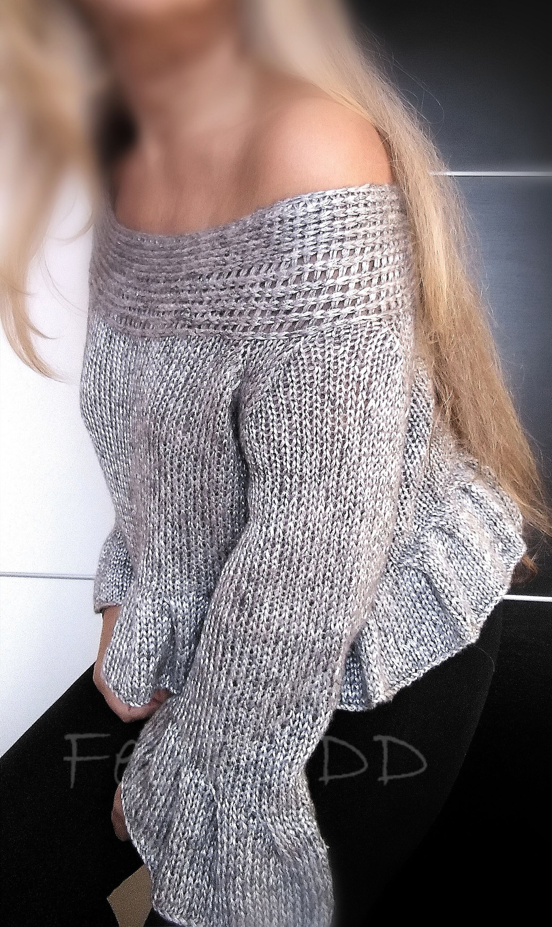 Silver Gray Sweater Hand- Knit Pleated Crop Top Peplum Soft Vest ...