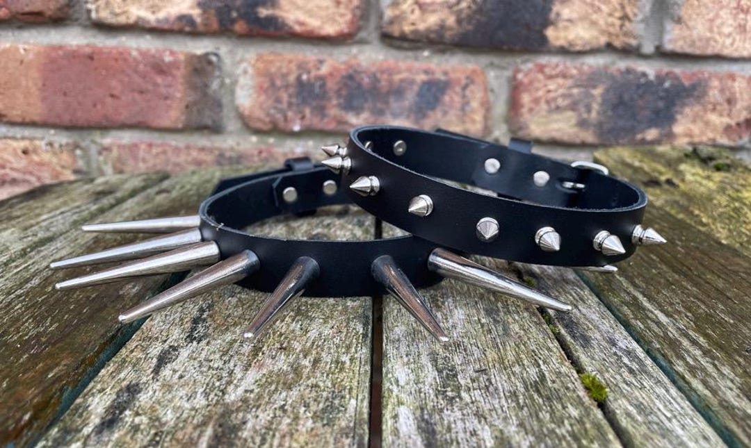Real Leather Spiked Choker Necklace 1/2" to 2" Spikes Choice of Colour ...