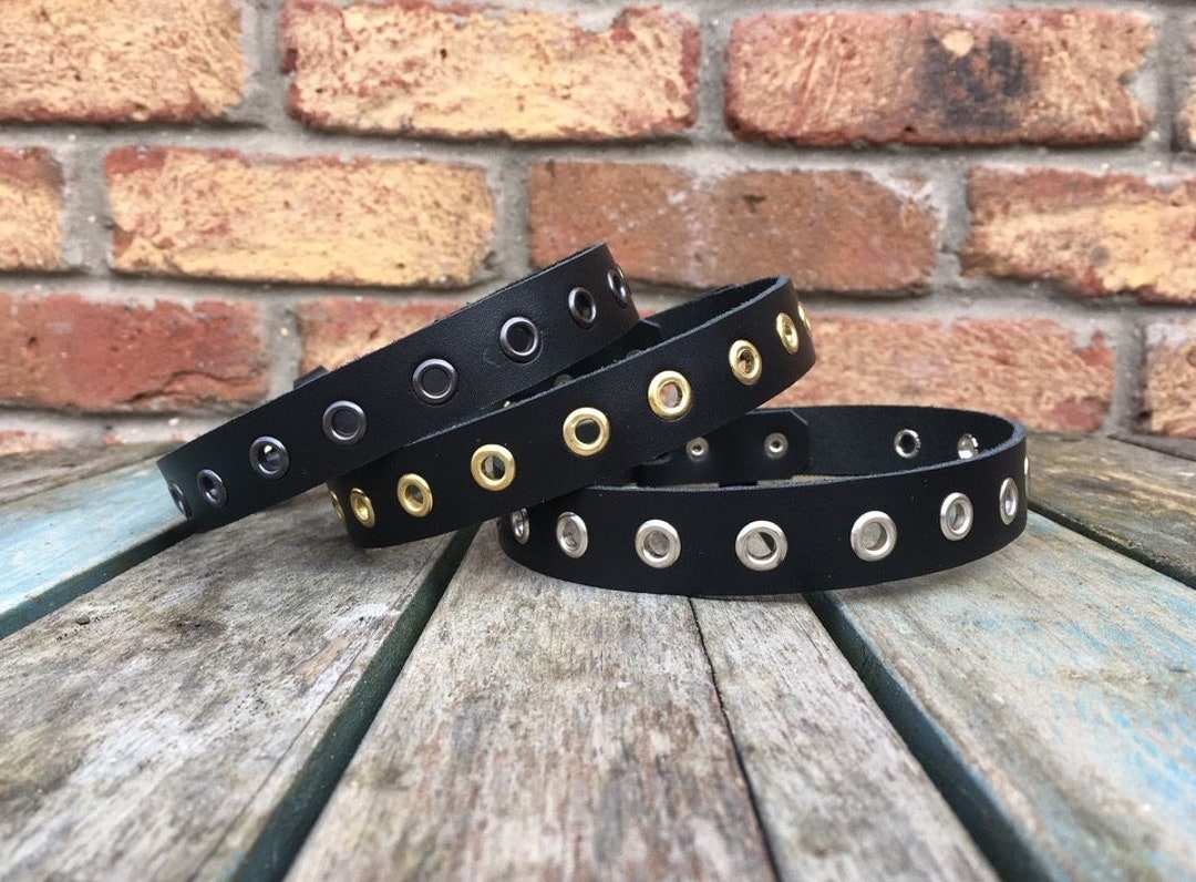 Leather Eyelet Choker Necklace 20mm Choice of Colours Hand Made Real ...