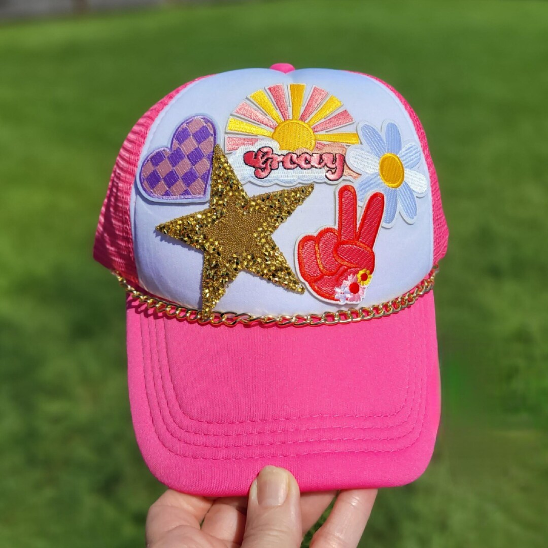 Groovy Retro Hot Pink Patch Hat - Etsy