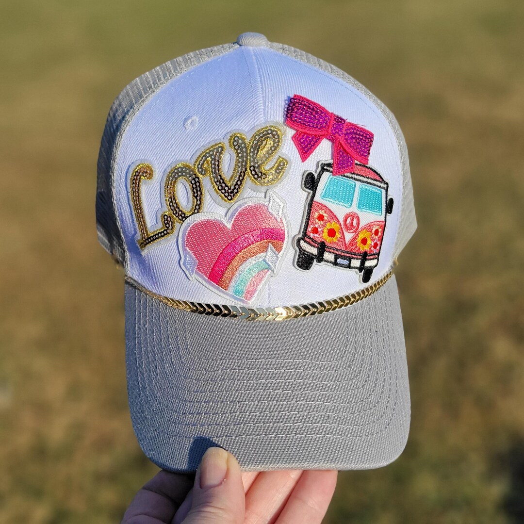 Love Bow Groovy Patch Hat; Trucker Hat With Chain - Etsy
