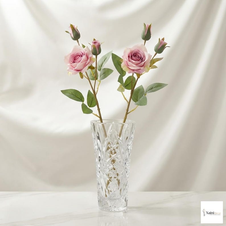 Artificial Silk Rose Branch, 5 Flower Heads, Long Stem, Wedding Home ...