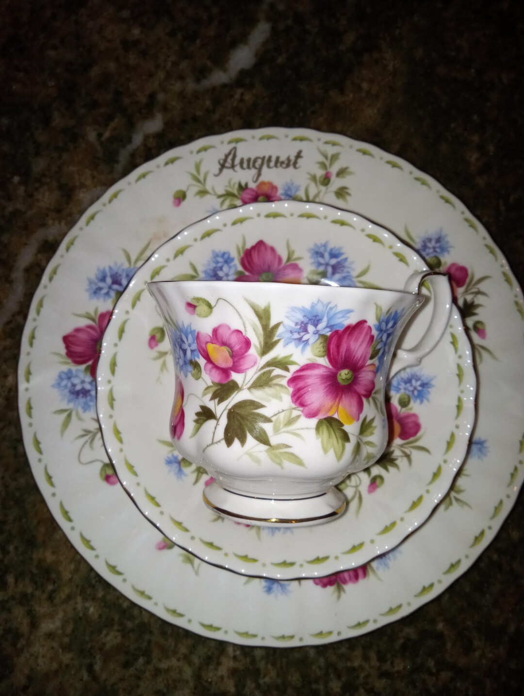 Royal Albert August Poppy Tea Set, Trio Bone China Tea Cup Set - Etsy