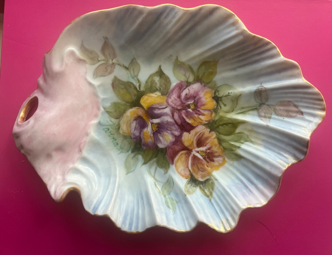 Beautiful Tray ,hand Painted Porcelain Candy Dish , With Pansy Flowers ...