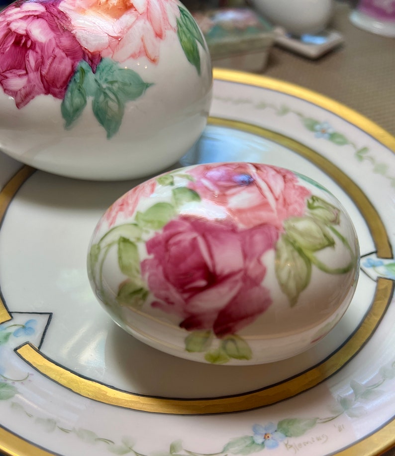 Hand Painted Porcelain Easter Egg With Pink Roses , Shabby Style ...