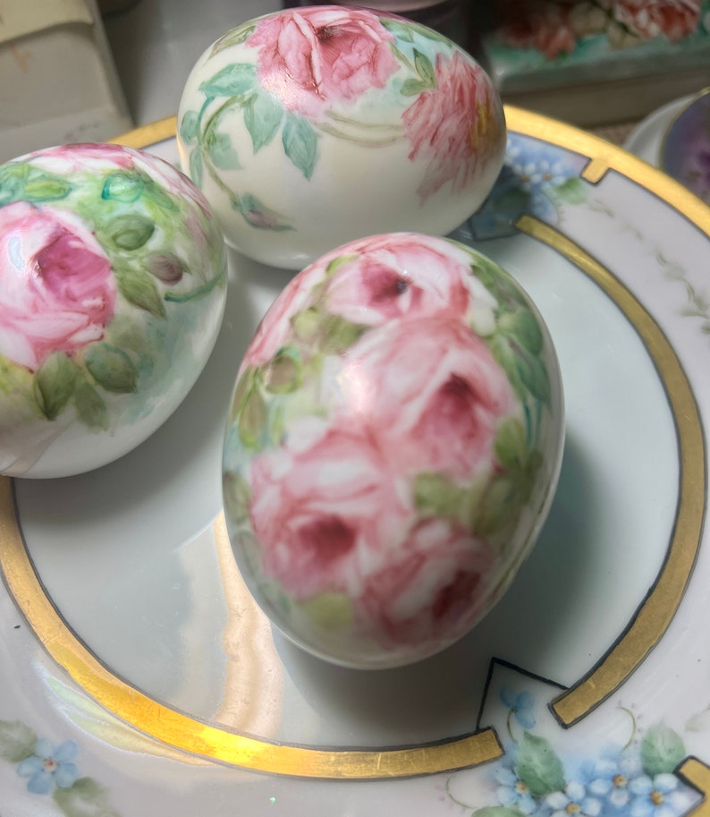 Hand Painted Porcelain Easter Egg With Pink Roses , Shabby Style ...